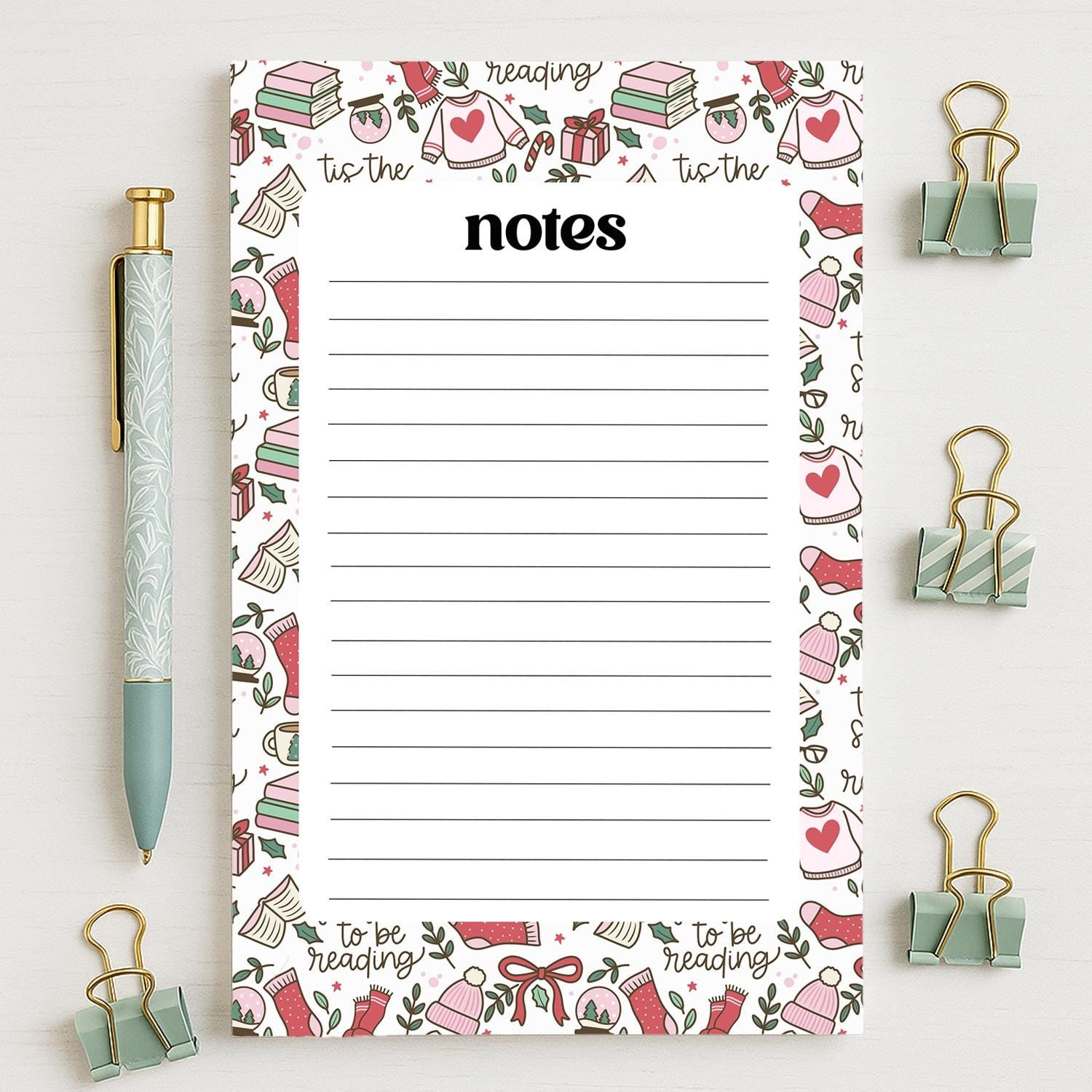 Christmas Bookish Notepad 5"x7", Christmas Memo Pad Stationery Addict ...